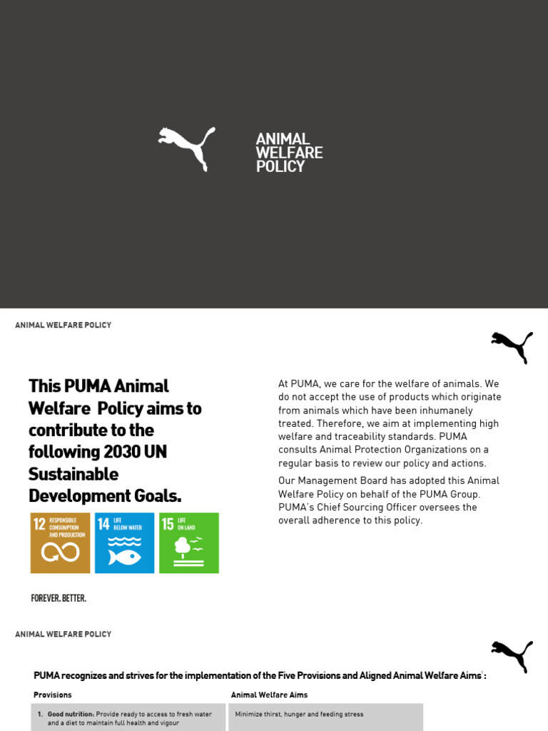 PUMA Animal Welfare Policy Overview | PDF | Leather | Animal Welfare