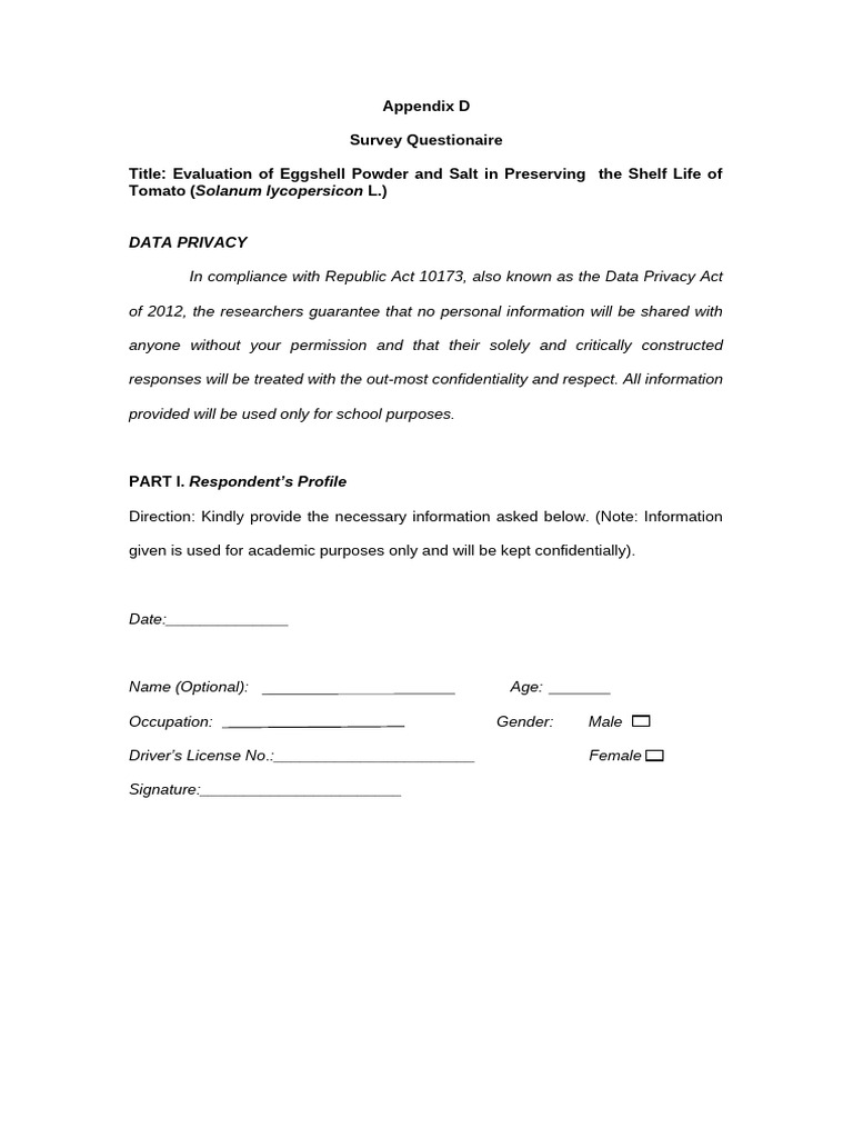 Survey-Questionaire Sample | PDF