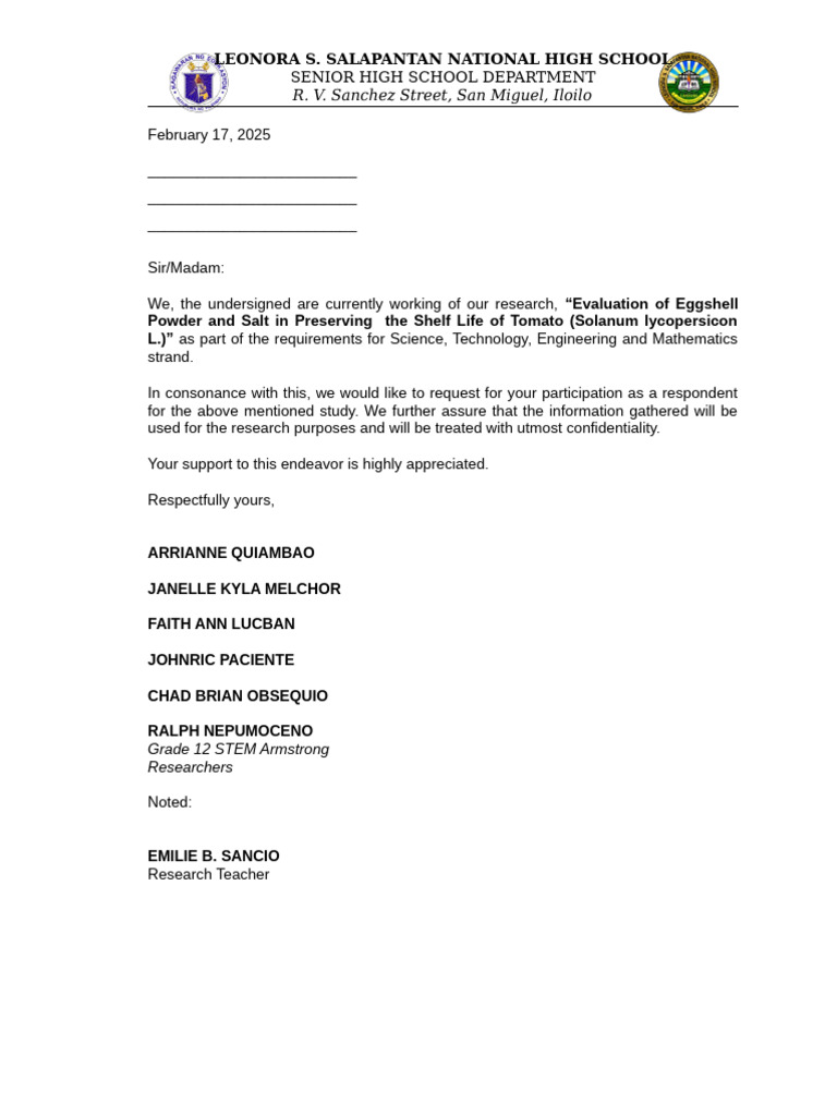 Letter To The Respondents | PDF