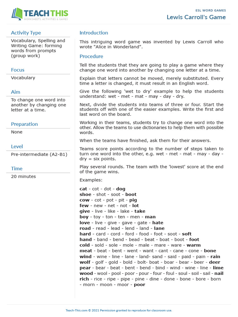 Lewis Carrolls Game | PDF