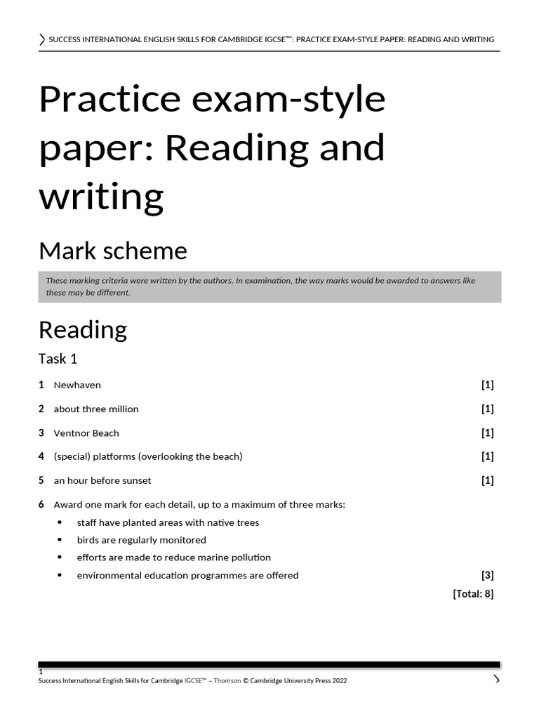 IGCSE Success 5th TR Practice Exam RW Ms | PDF | Reading Comprehension ...