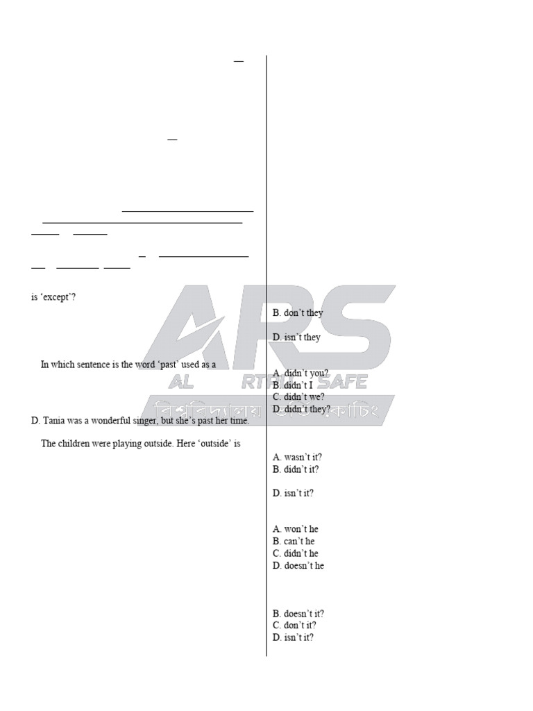 CU D Unit 200 MCQ Part 03 | PDF | Adverb | Adjective