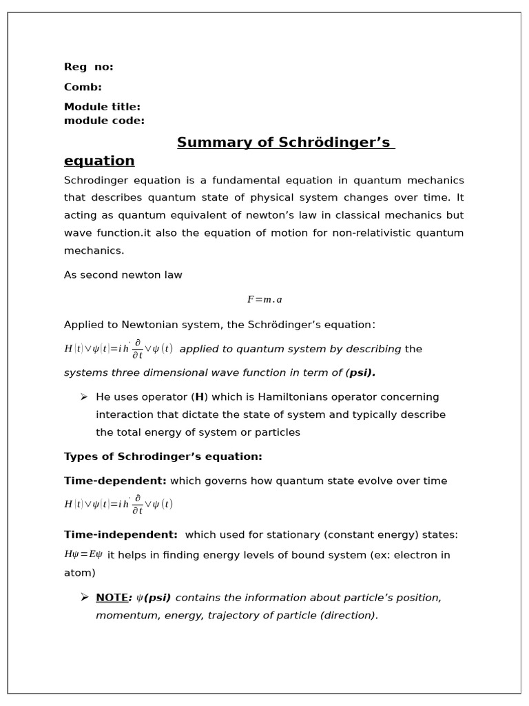 Schrödinger's Summary | PDF