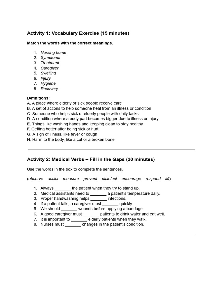 Opiekun Medyczny - J. Angielski | PDF | Caregiver | Hand Washing