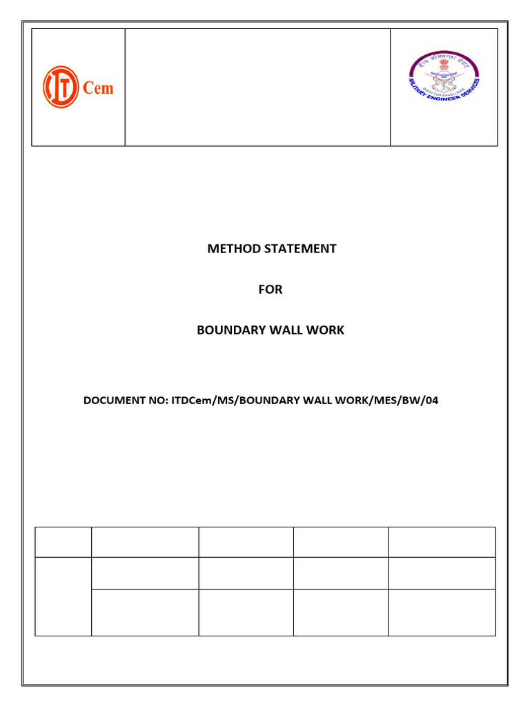 Method Statement for Boundary Wall Work | PDF | Concrete | Precast Concrete