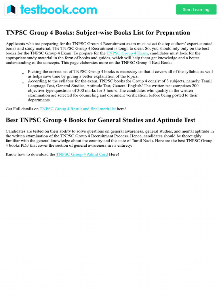 TNPSC Group 4 Books - Subject-Wise Books List For Preparation | PDF