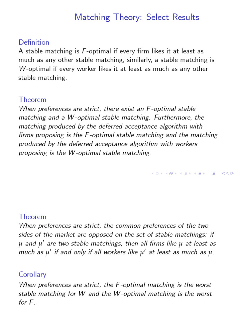Optimal Stable Matching Theorems | PDF