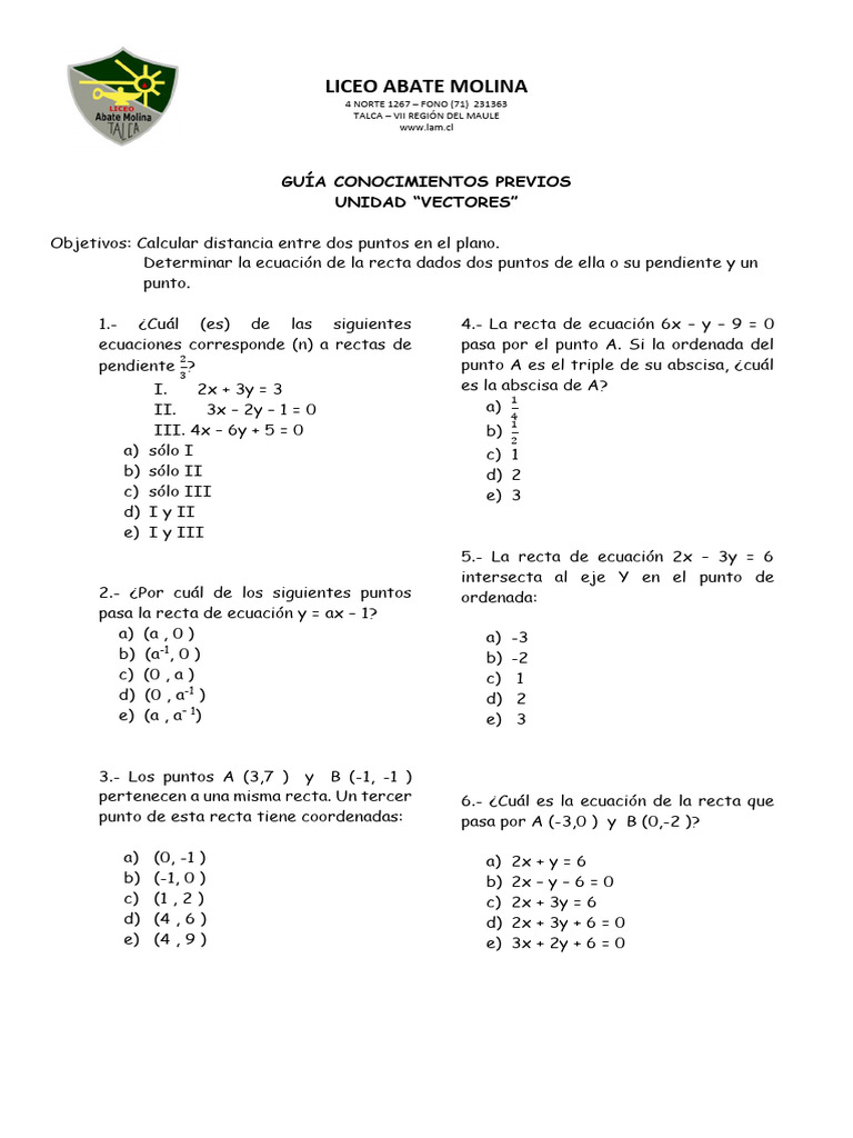 Guia 1 - Unidad Vectores - Conocimientos Previos | PDF | Línea ...