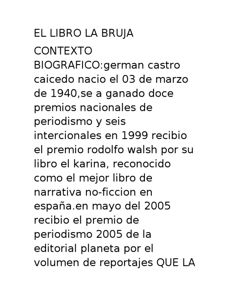 La Bruja de Germán Castro Caicedo | PDF
