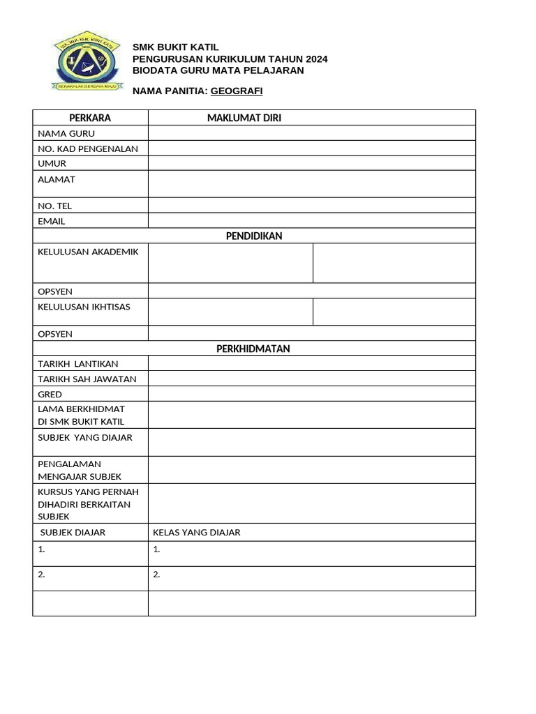 Biodata Ahli Panitia Geografi 2024 | PDF