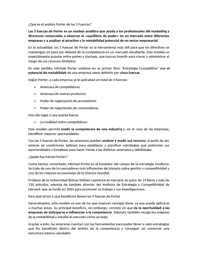 Qué Es El Análisis Porter de Las 5 Fuerzas | PDF | Cadena de valor ...