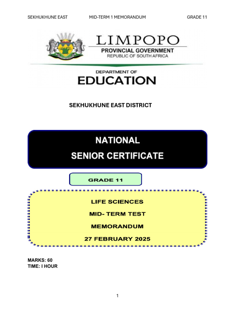 Grade 11 Life Science Mid-Term Memo | PDF | Mosquito | Plasmodium