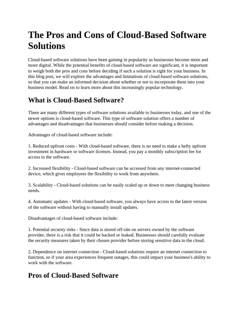 The Pros and Cons of Cloud | PDF | Cloud Computing | Software