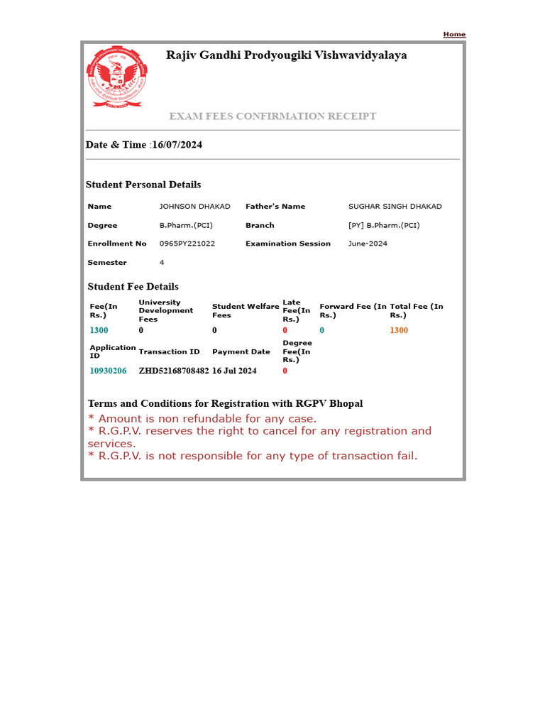 4TH Sem Exam Form | PDF