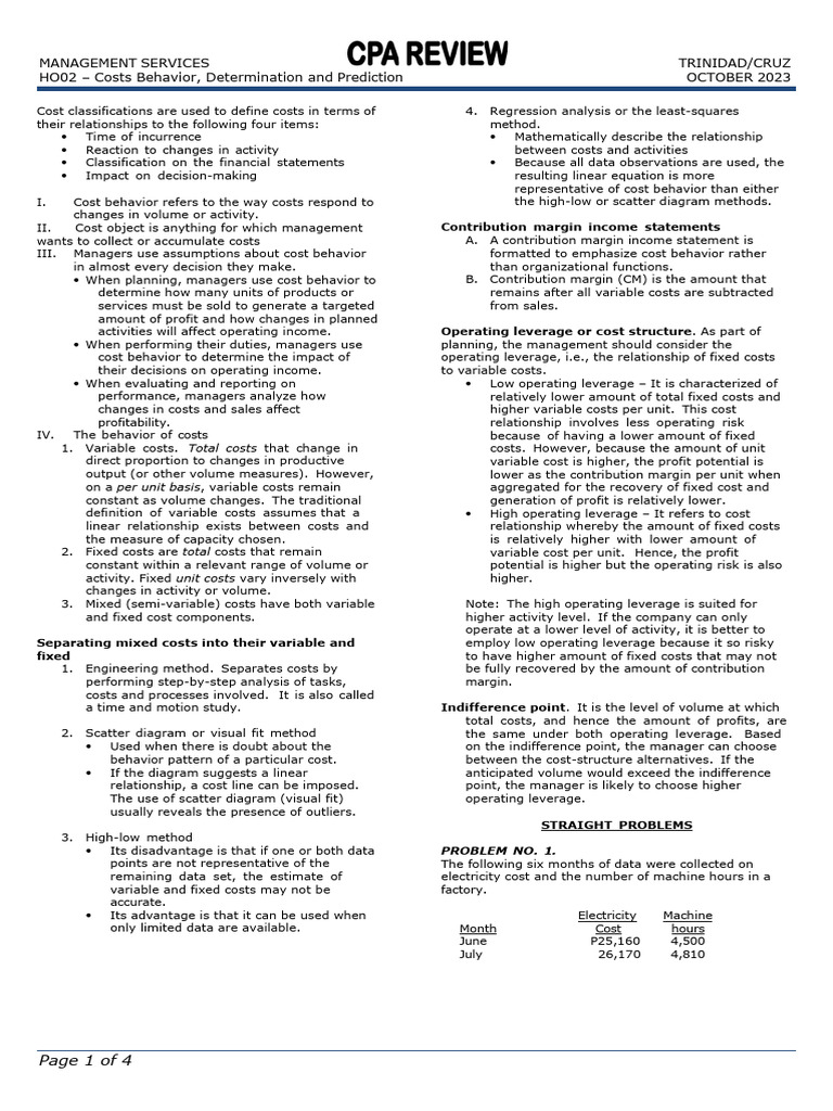 HO02_Costs Behavior, Determination and Prediction | PDF | Regression Analysis | Linear Regression