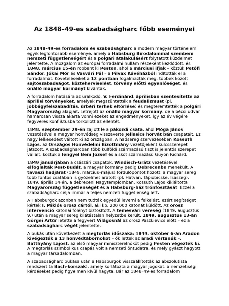 Az 1848-49-es forradalom, szabadságharc | PDF