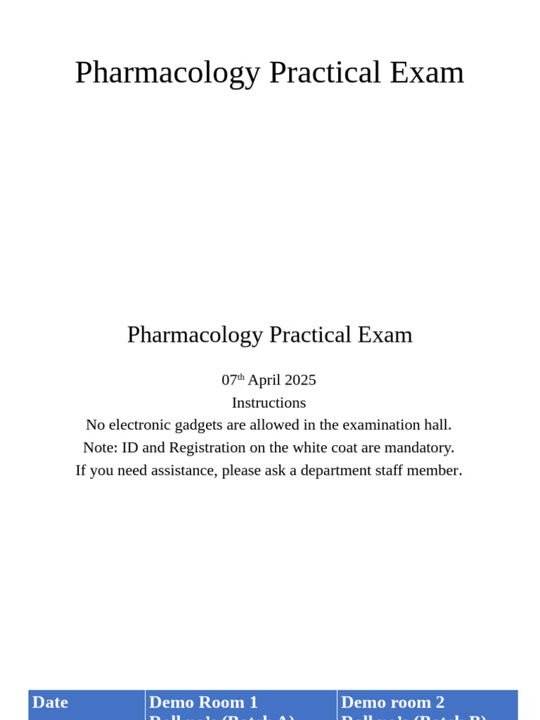 Pharmacology Practical Exam Guidelines | PDF | Pharmacology | Pharmacy