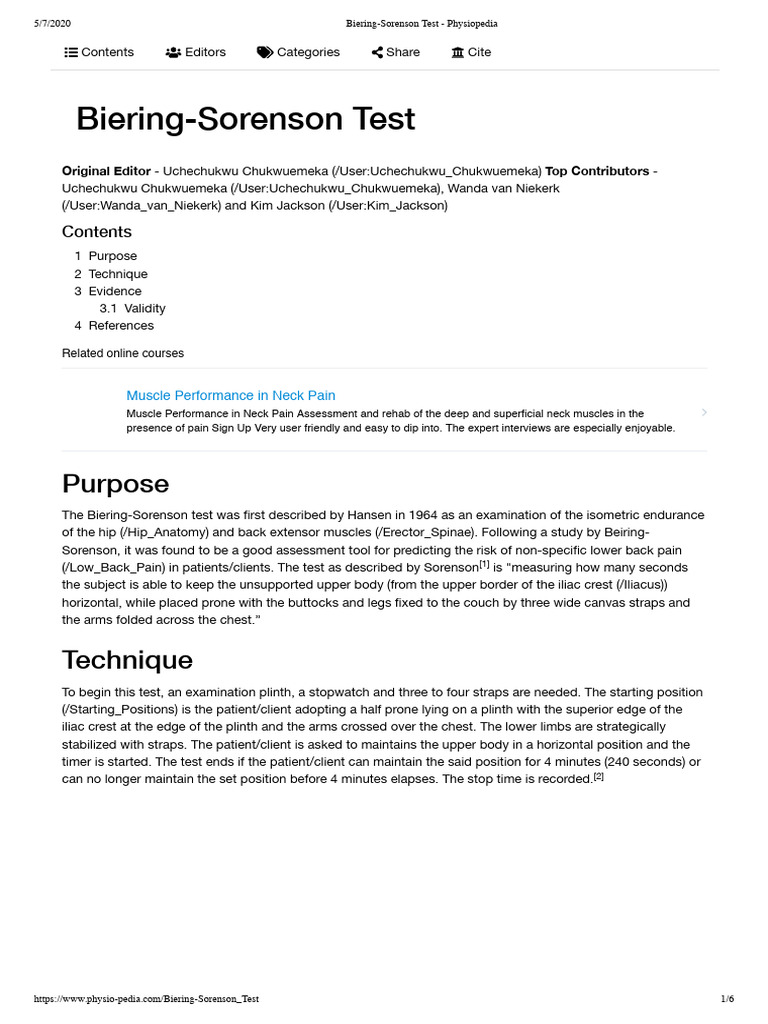 Biering-Sorenson Test - Physiopedia | PDF | Human Leg