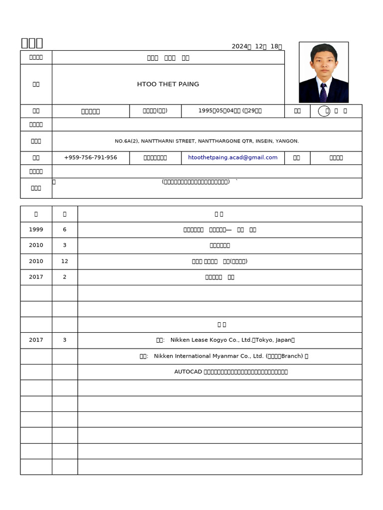 Rirekisho Format | PDF