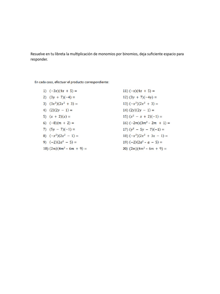 Multiplicación de Monomios Por Binomios | PDF