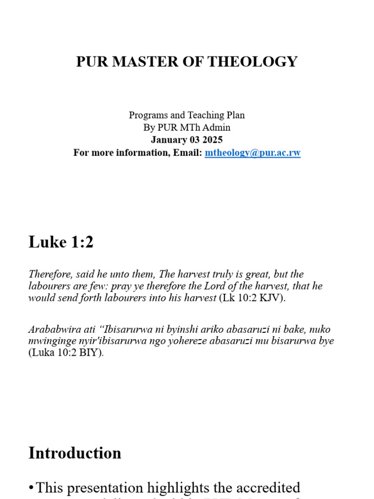 Pur Master of Theology Programs Presentation | PDF | Theology ...