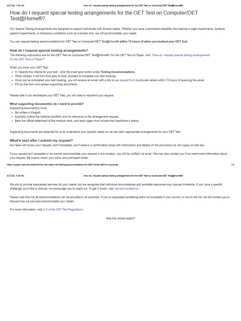 How do I request special testing arrangements for the OET Test on ...