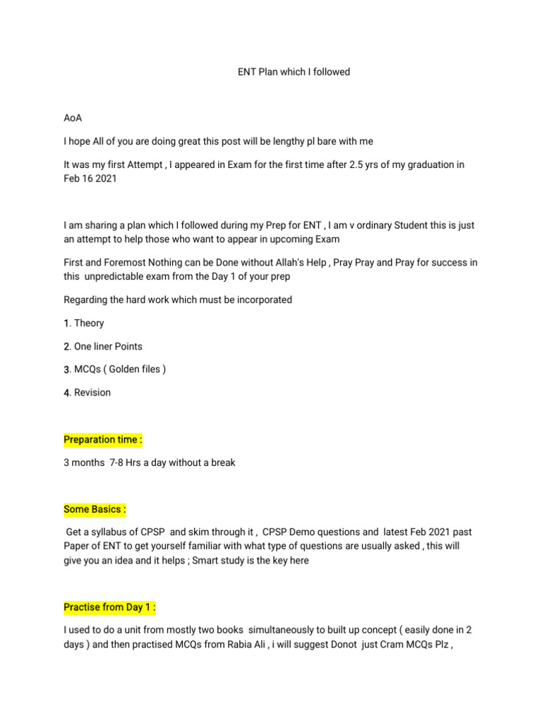 ENT Plan For FCPS-I | PDF