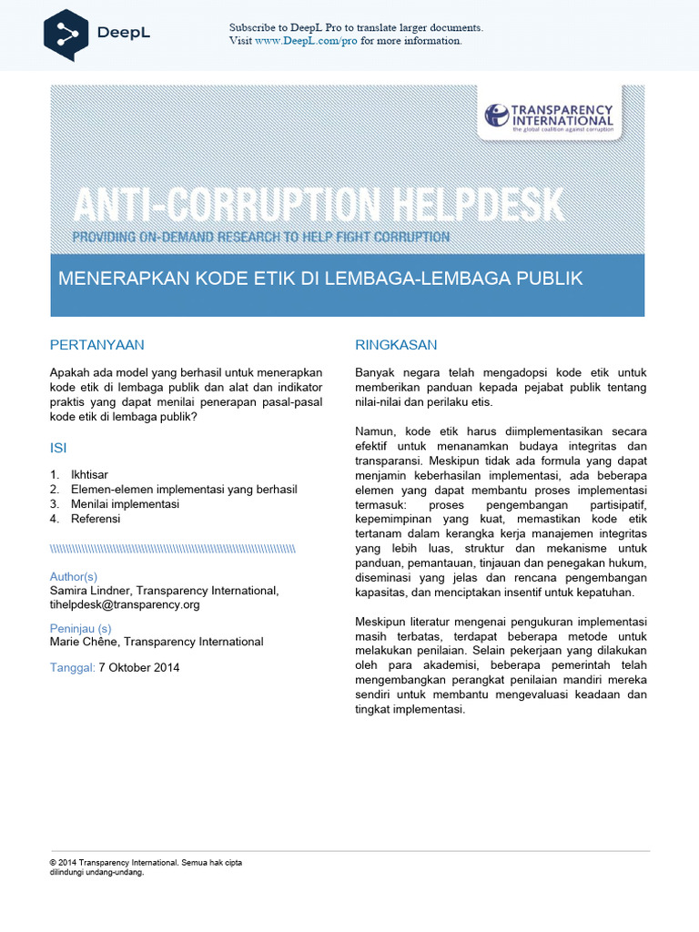 Implementing Codes of Conduct in Public Institutions 2014 (1) Id | PDF