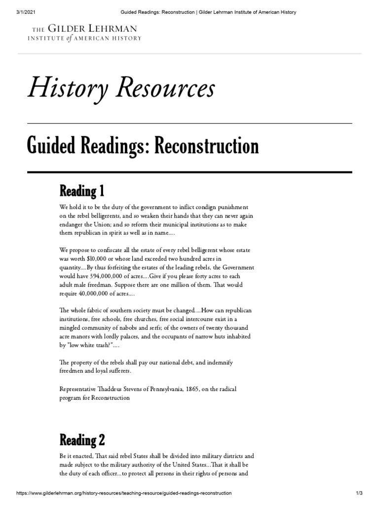 HUSH Reconstruction Readings | PDF | Reconstruction Era | Fifteenth ...