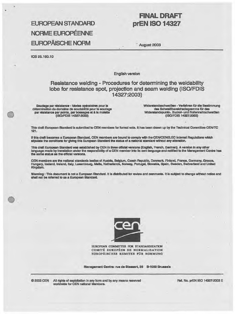 EN - ISO - FDIS - 14327-2003-Janela de Soldabilidade Resistência | PDF ...