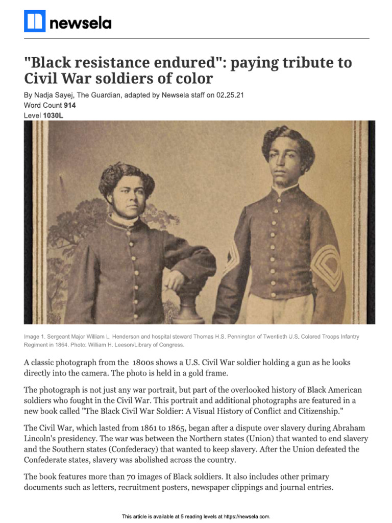 Newsela Civil War Soldiers | PDF