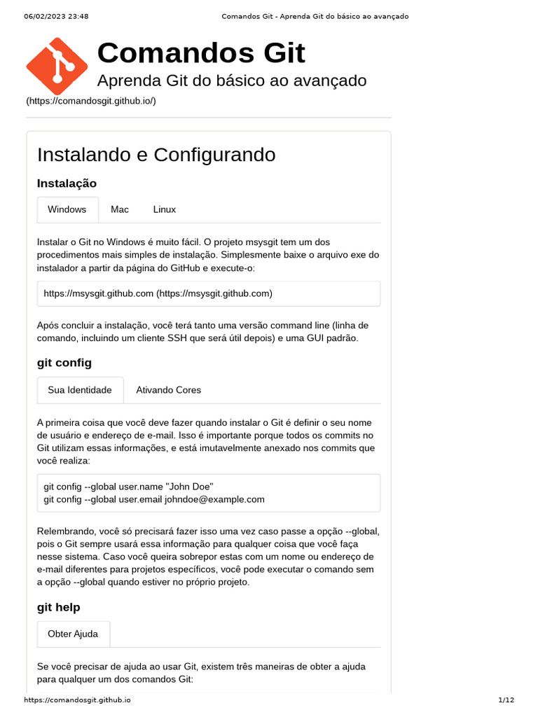 Comandos Git: Guia Completo e Prático | PDF | Diretório (informática) | Microsoft Windows