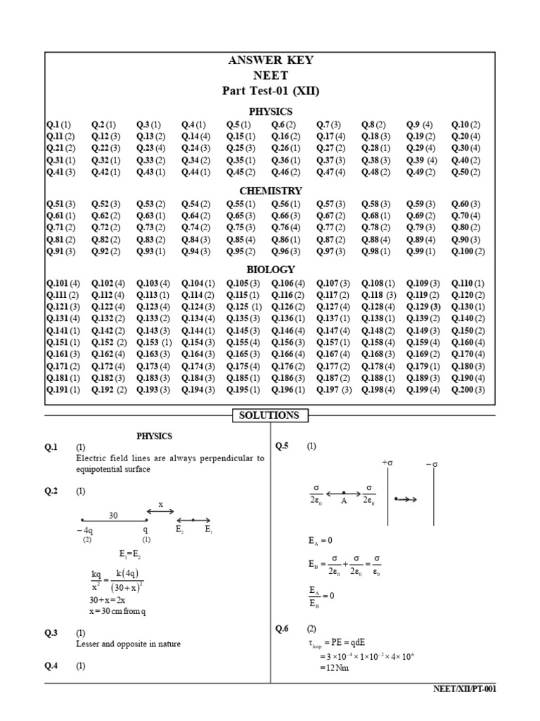 NEET Physics Answer Key 2023 | PDF | Physical Chemistry | Chemistry