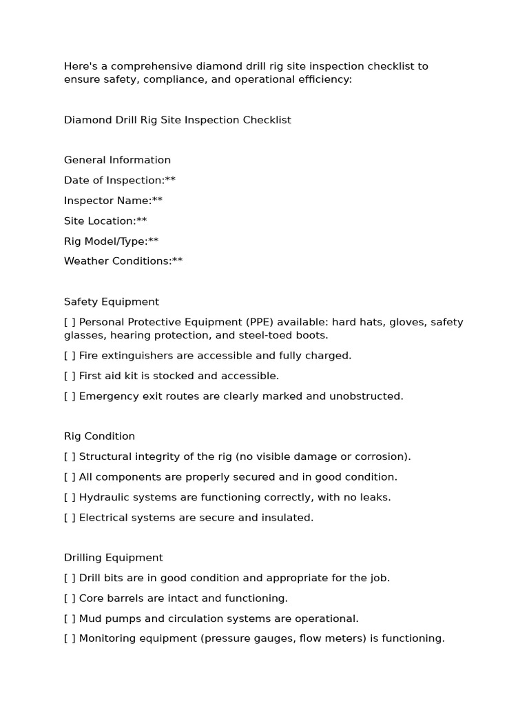DD Site Inspection Checklist | PDF | Personal Protective Equipment ...