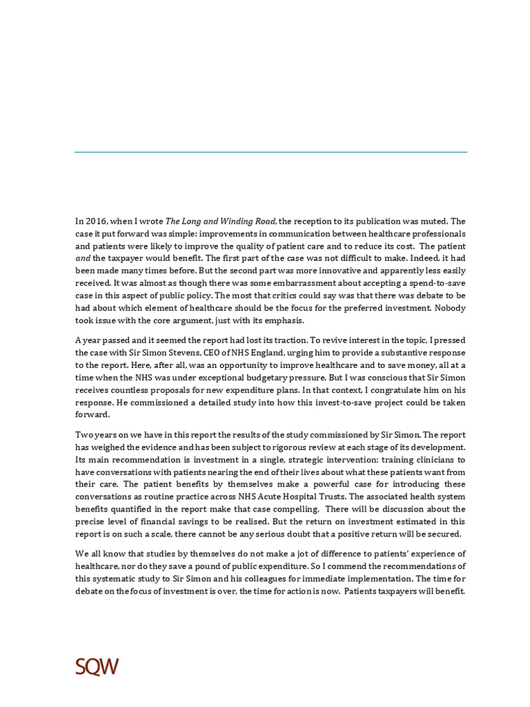 SQW NHS Improving Communication Summary Report | PDF | End Of Life Care ...