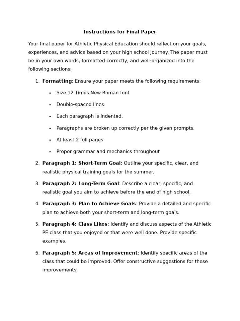 Final Paper Guide for Athletic PE | PDF | Paragraph | Cognition
