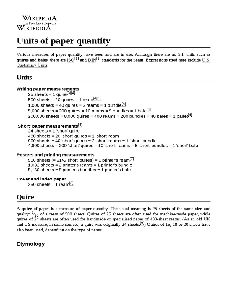 Units of Paper Quantity | PDF | Printing Materials | Wood Products
