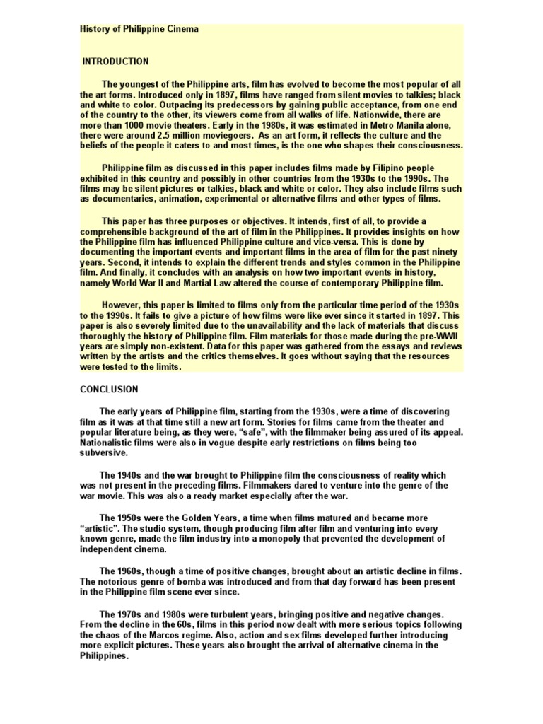 Evolution of Philippine Cinema (1930-1990) | PDF | Philippines | Cinema