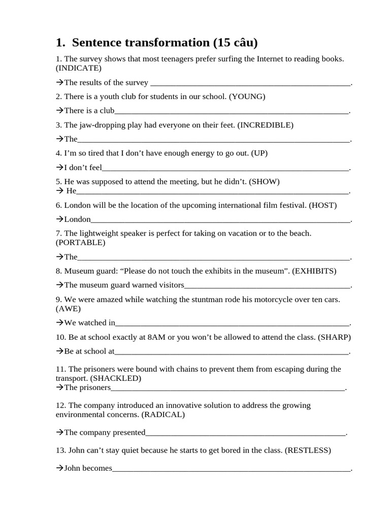 Sentence transformation and Multiple choice | PDF
