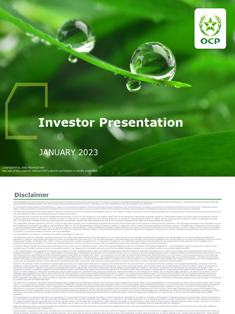 OCP - Investor Presentation - January 2023 | PDF | Economies