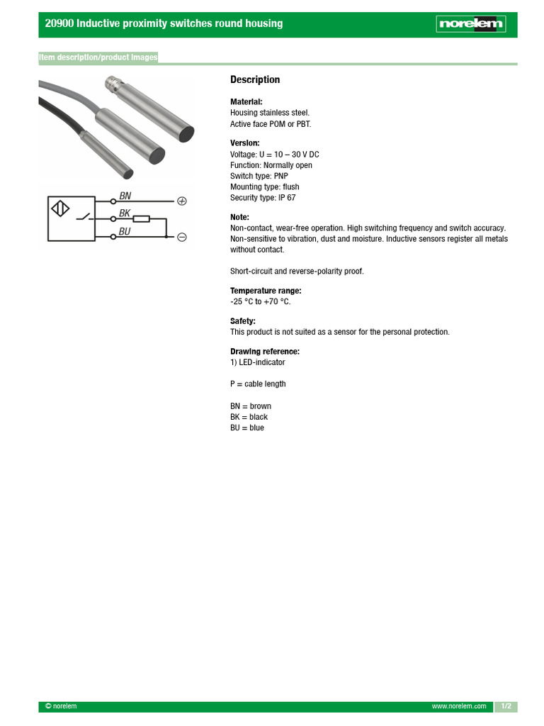 Datasheet 4552 Inductive Proximity Switches Round Housing - en | PDF ...