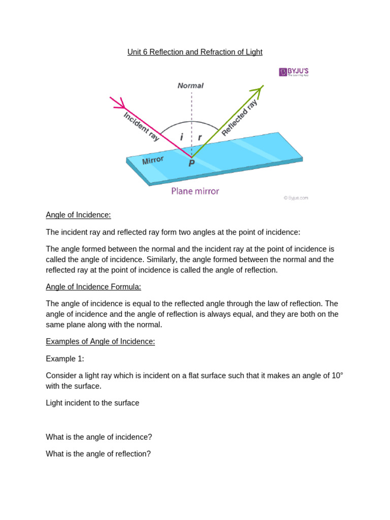 Reflection and Refraction | PDF | Reflection (Physics ...