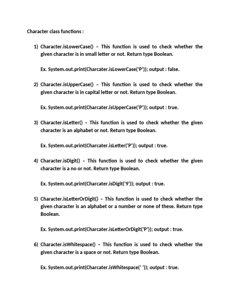 Java Character Class Functions Overview | PDF