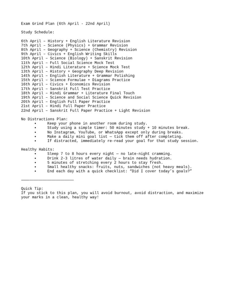 Exam Grind Plan | PDF