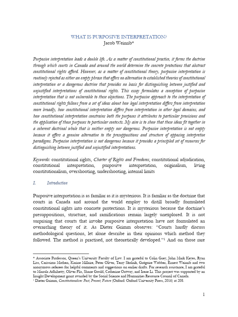 What Is Purposive Interpretation Jacob Weinrib | PDF | Semantics ...