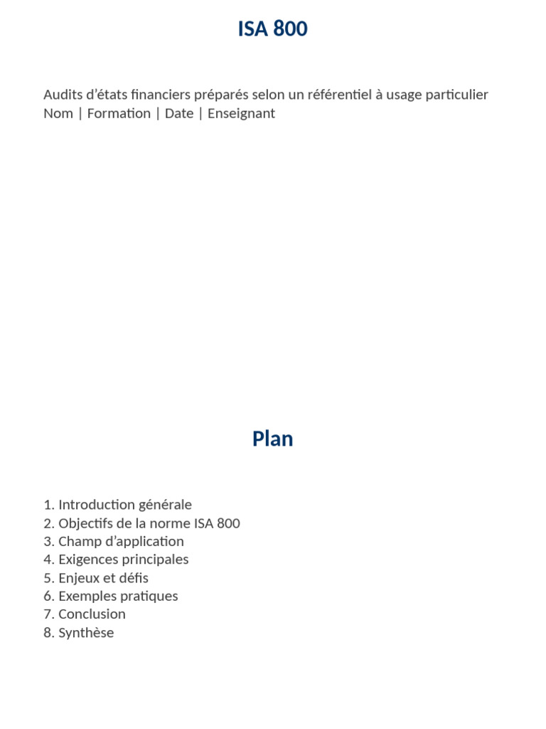 Audits selon la norme ISA 800 | PDF | Audit | Normes internationales d ...