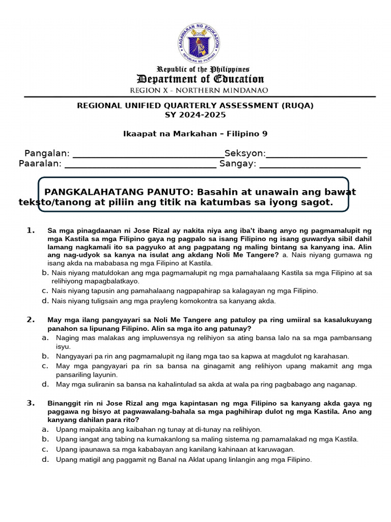 Filipino 9 - .RUQA.4thQuarter | PDF