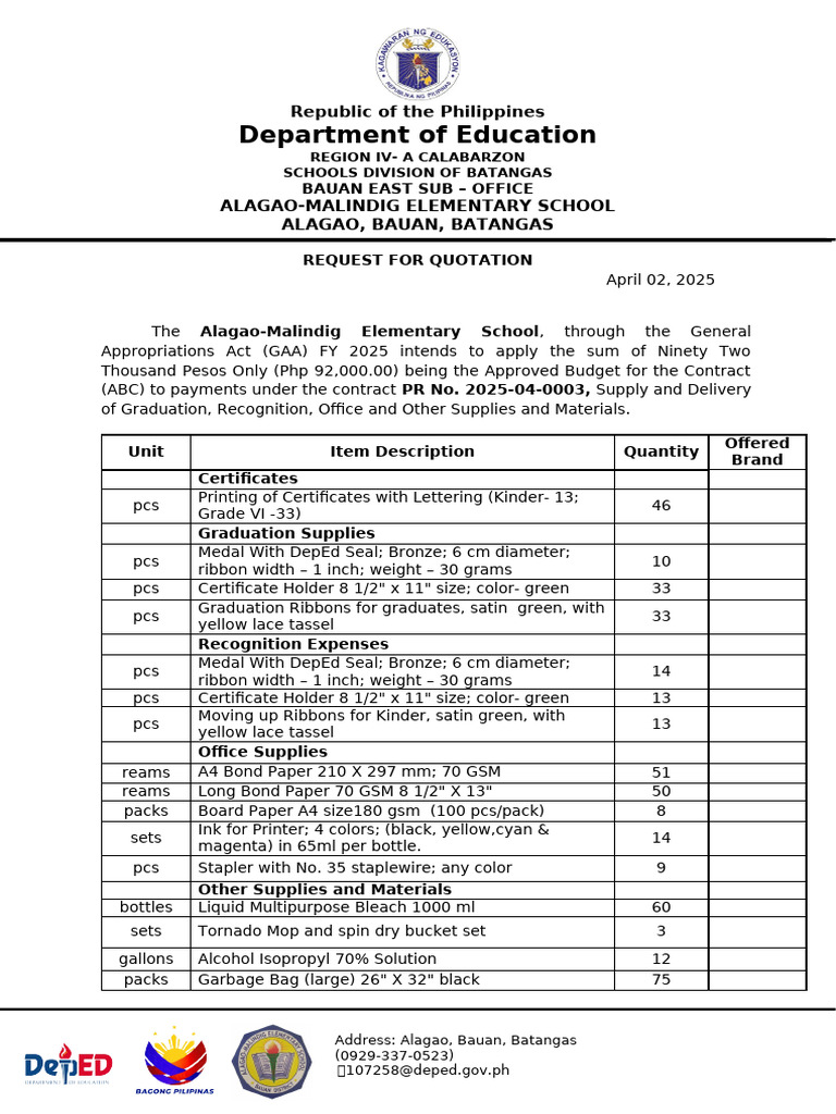 Request For Quotation Graduation | PDF | Printing