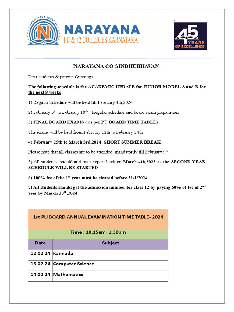 1st PU FINAL EXAM SCHEDULE | PDF