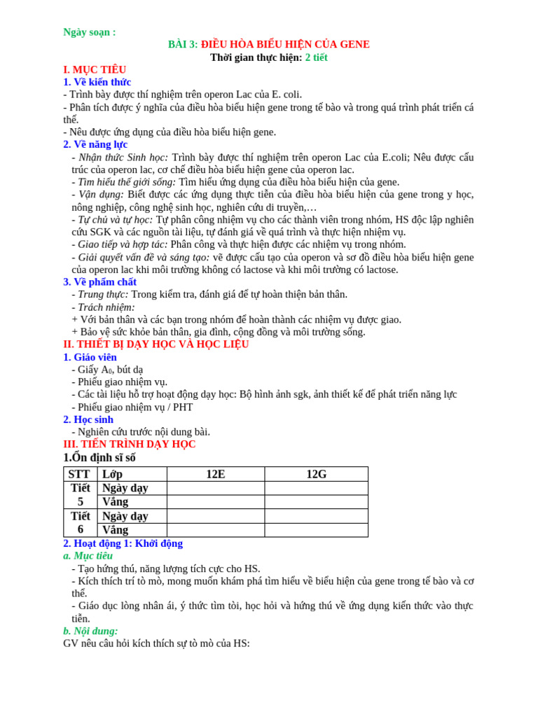 Sh12- Bài 3 . Điều Hòa Biểu Hiện Gene | PDF